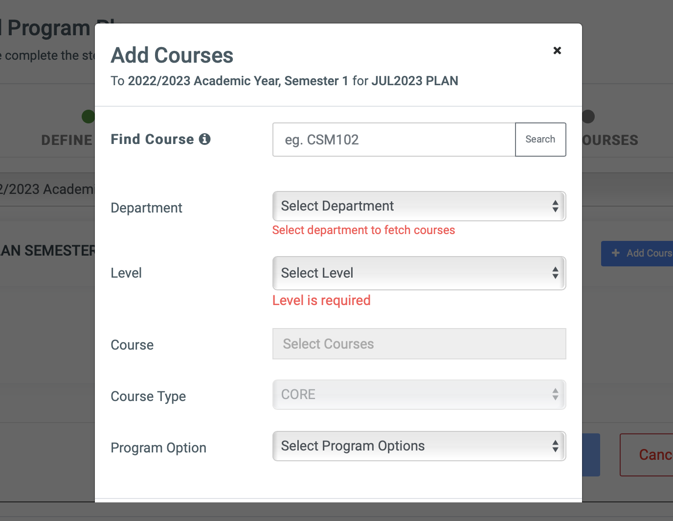 Manage Plan – OSIS