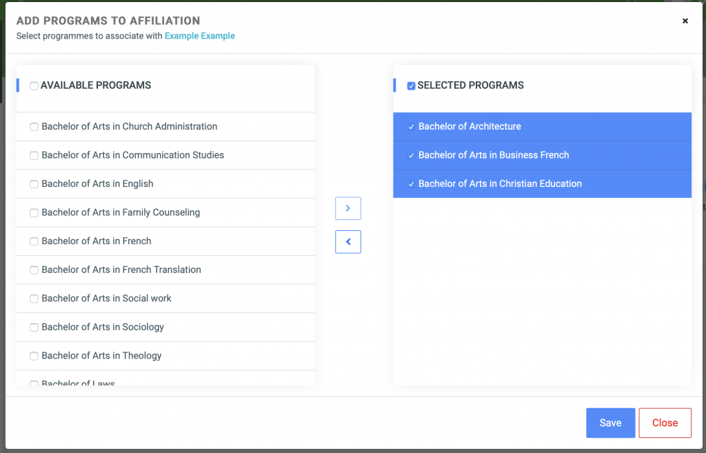 Manage Affiliations – OSIS