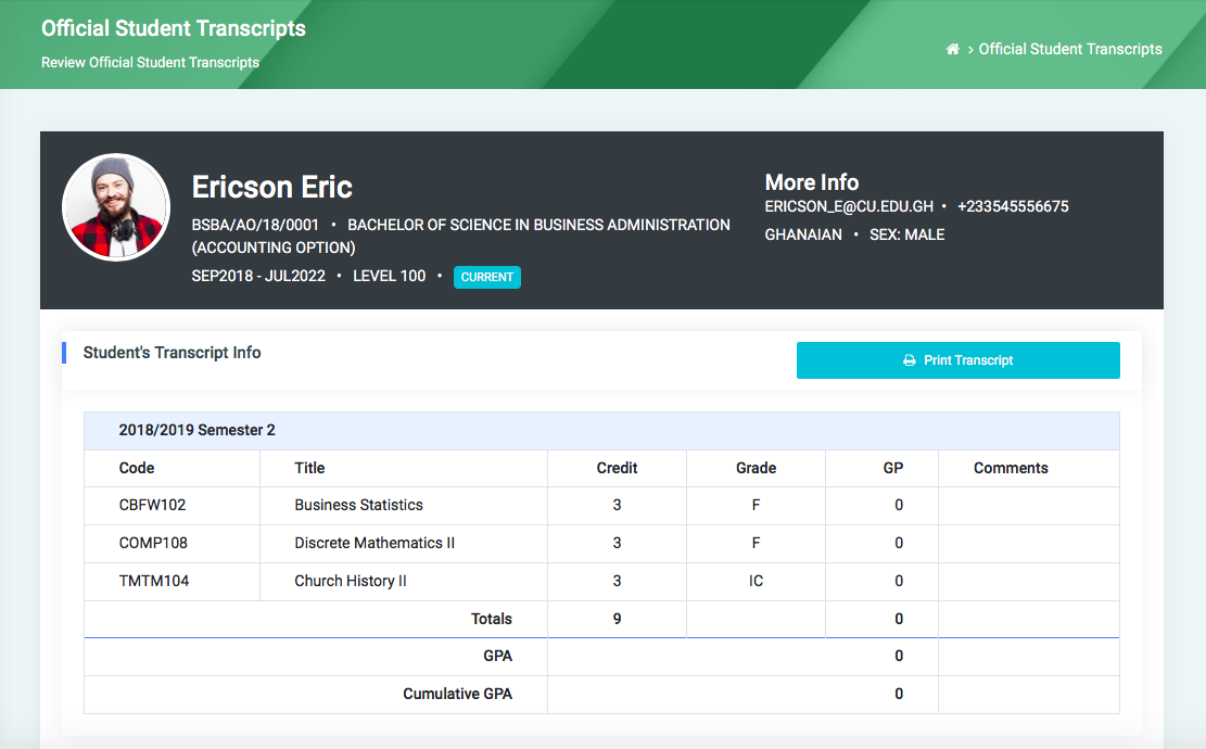 Official Transcript – OSIS