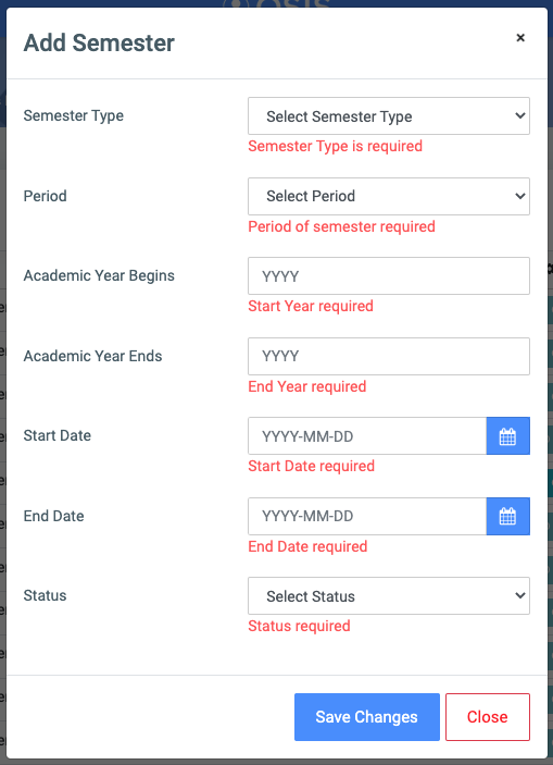 Manage Semester – OSIS