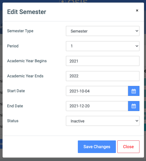 Manage Semester – OSIS