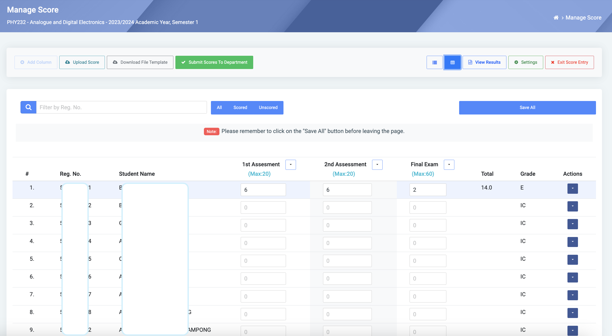 Score Processing – OSIS