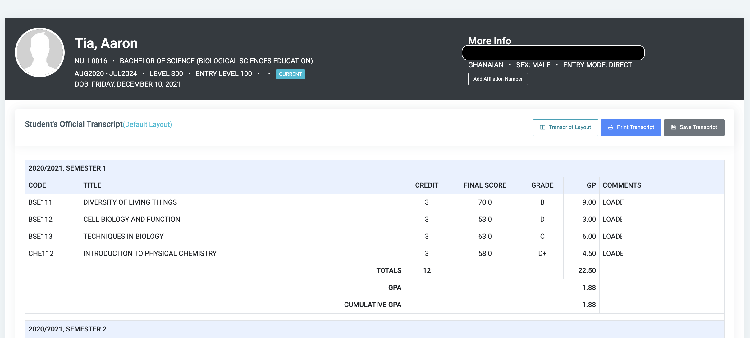 Official Transcript – OSIS