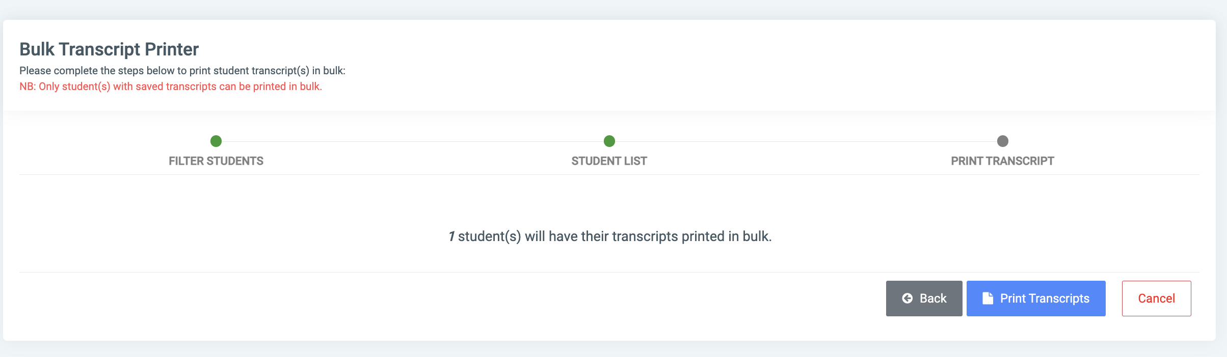 Bulk Transcript Printer – OSIS
