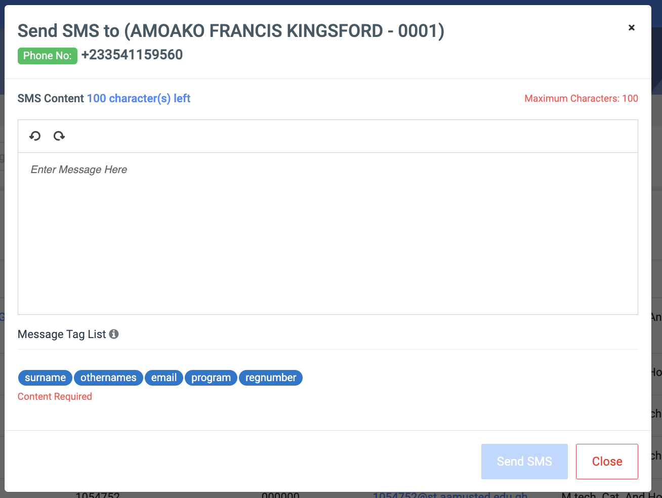 Send Single Message – OSIS